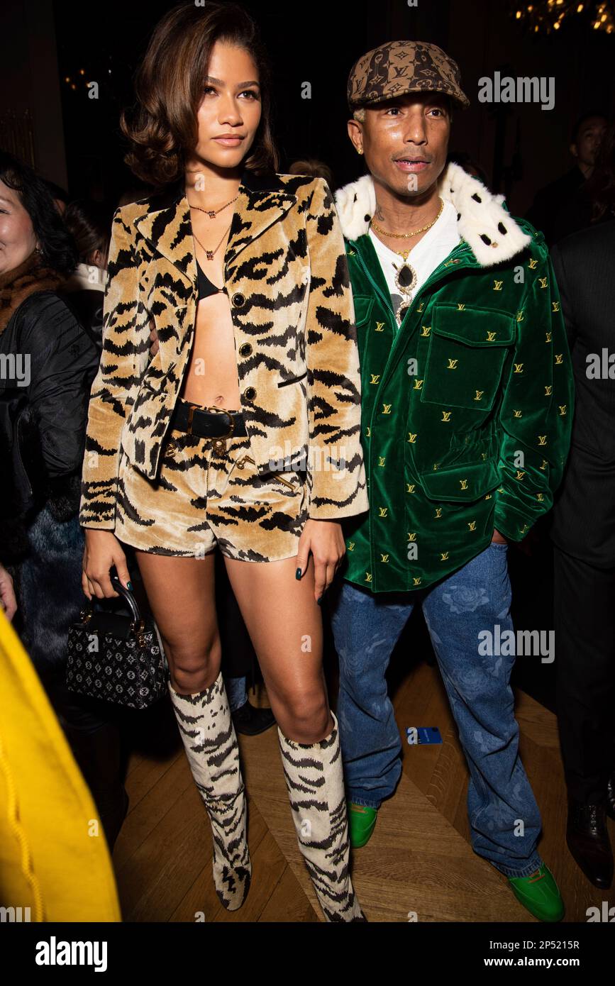 Zendaya, left, and Pharrell Williams attend the Louis Vuitton Fall ...