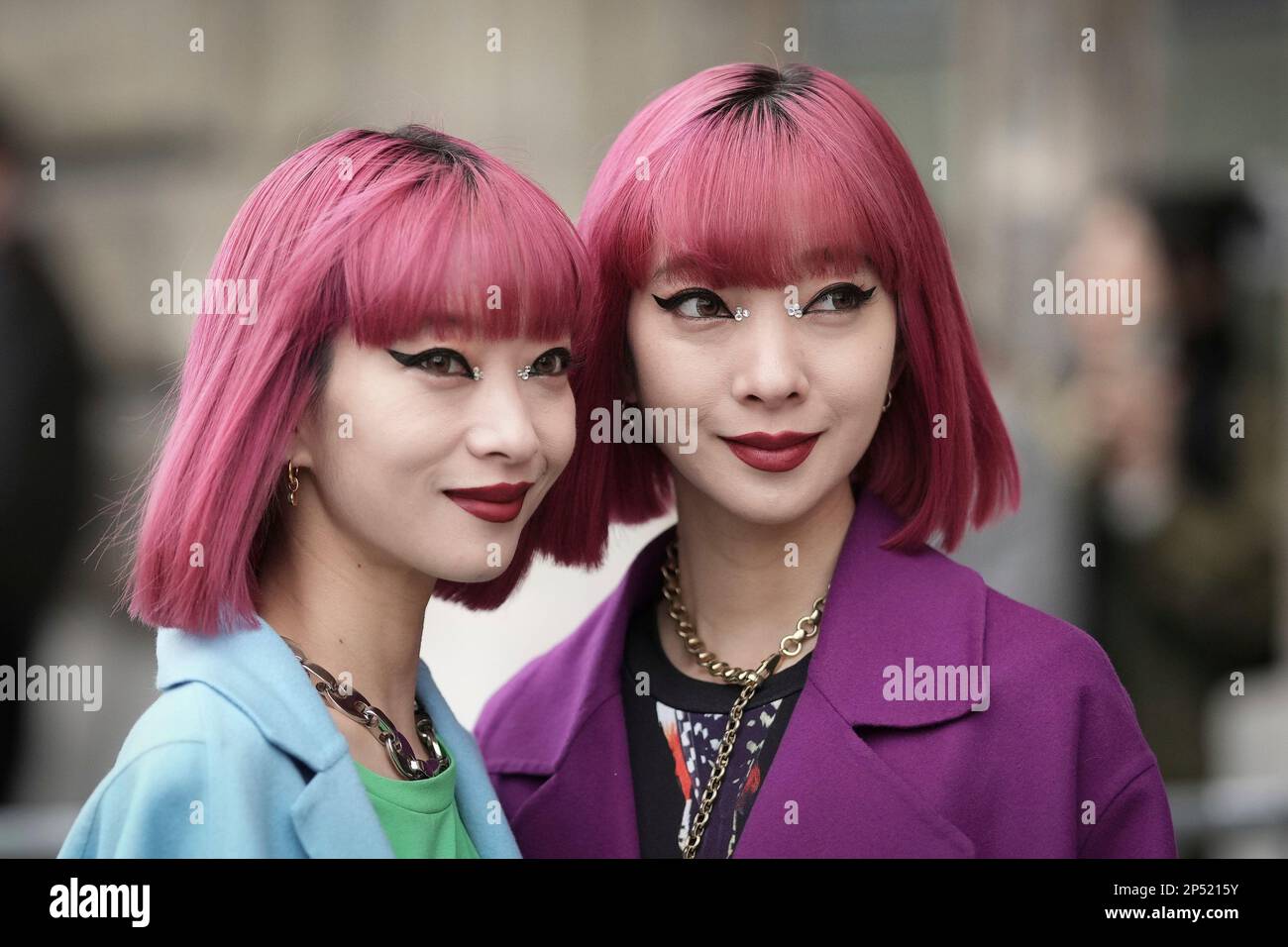 Ami Amiaya, left, and Aya Amiaya arrives at the Stella McCartney Fall/Winter 2023-2024 ready-to ...