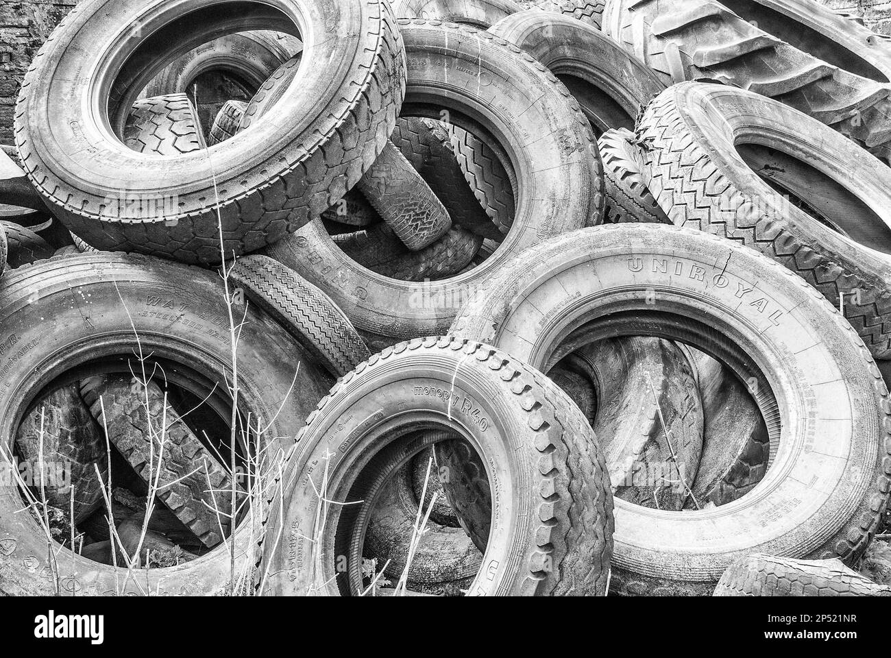 Large pile of tyres on a farm near Sedbusk in North Yorkshire ...