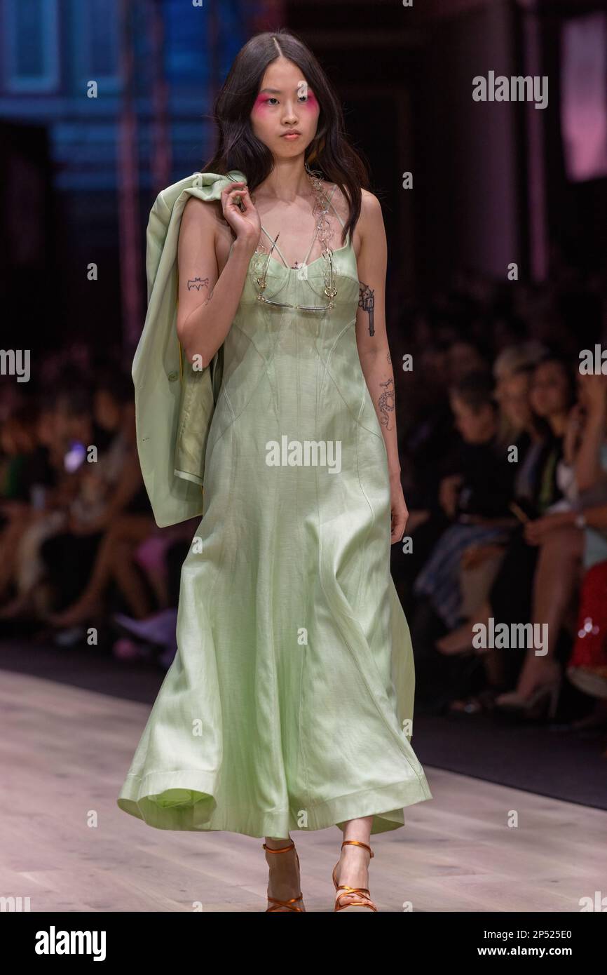 Melbourne, Australia - 6 Mar 2023, A model dressed by Leo Lin walks the ...