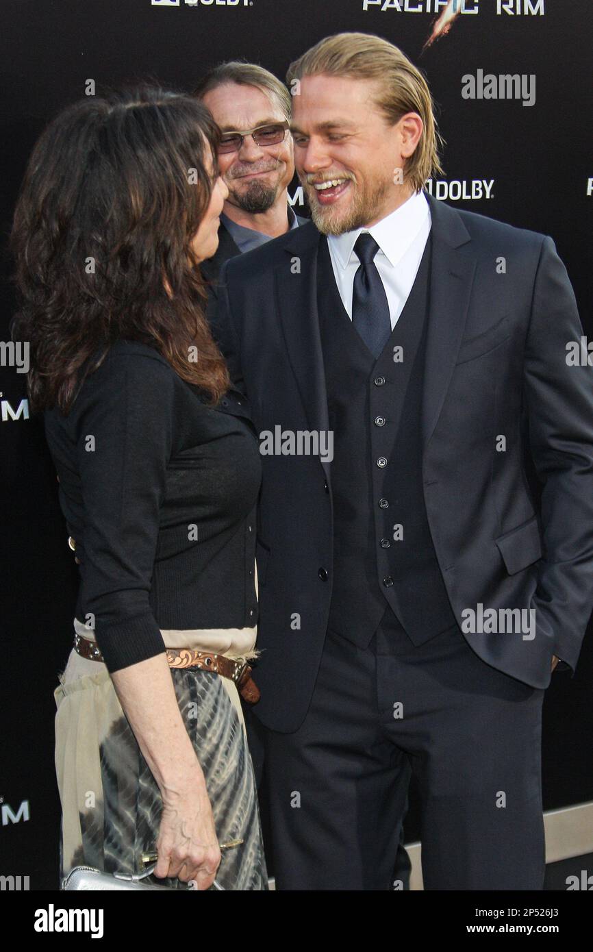 Actors (L-R) Katey Sagal, Kurt Sutter, and Charlie Hunnam attend the premiere Of Warner Bros ...