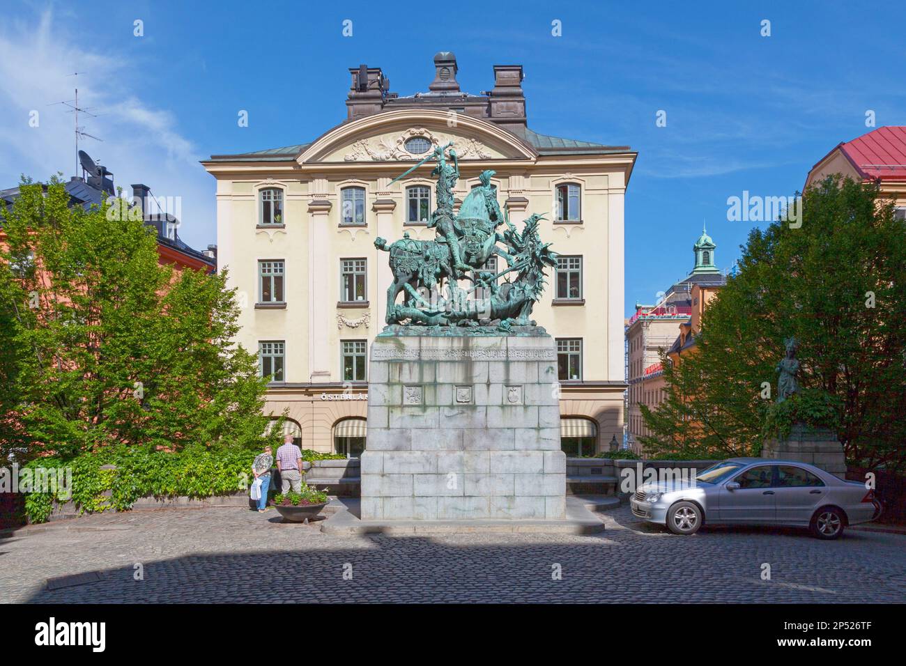 Stockholm, Sweden - June 24 2019: Bronze statue of Saint George and the ...