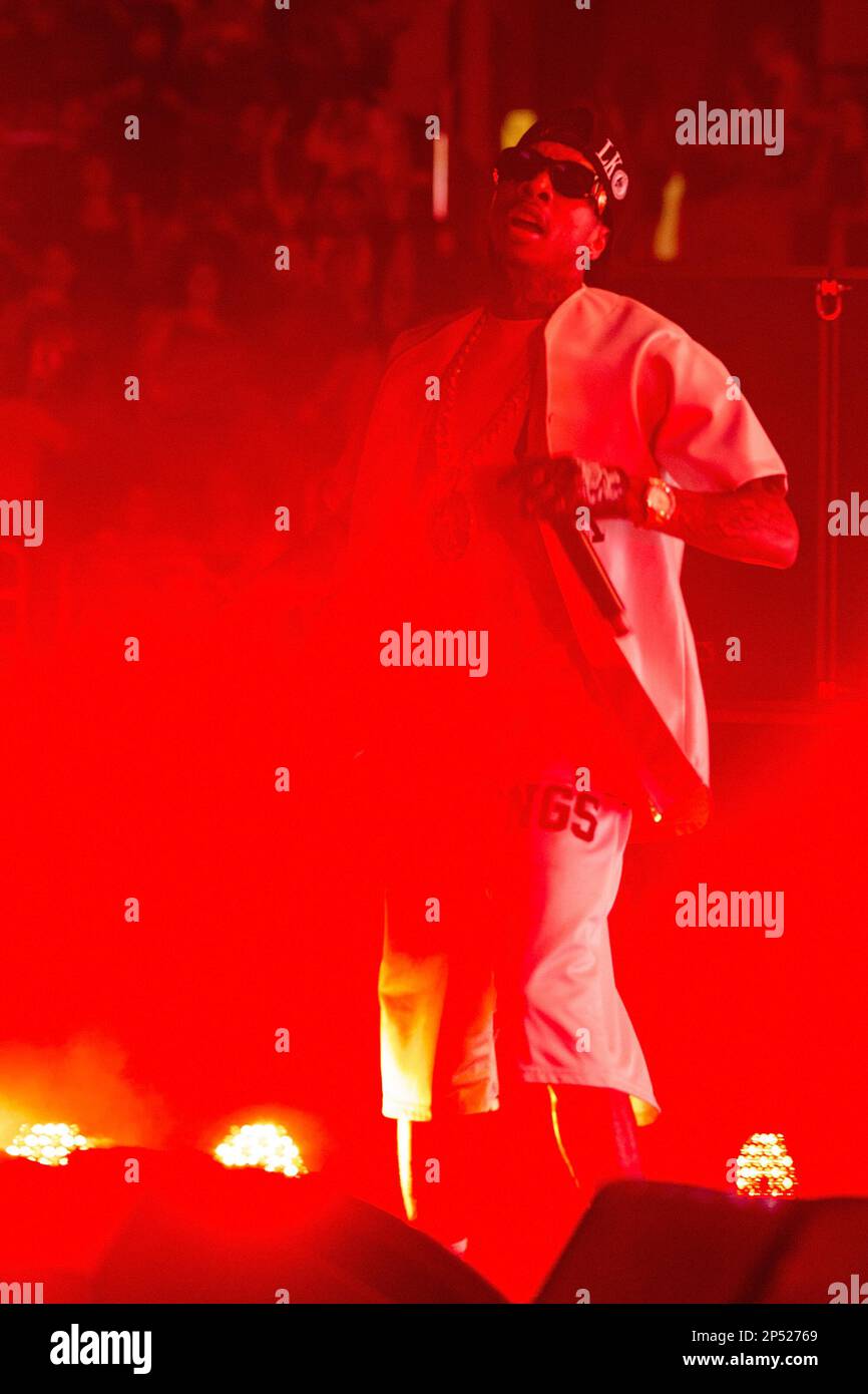 Singer Tyga performs on stage during Powerhouse 2013 at Honda Center on ...