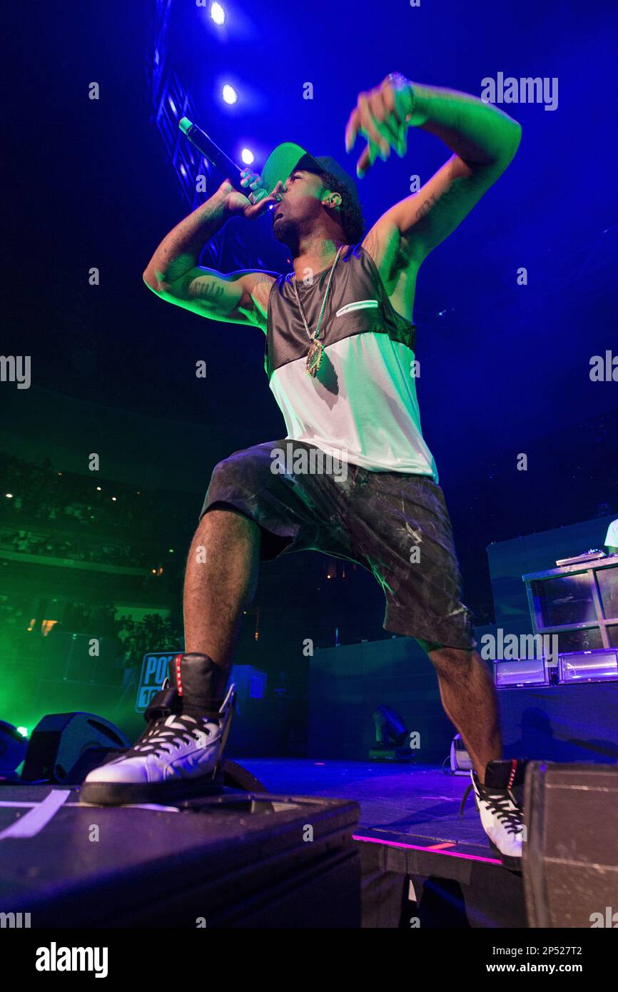 Singer Problem performs on stage during Powerhouse 2013 at Honda Center ...