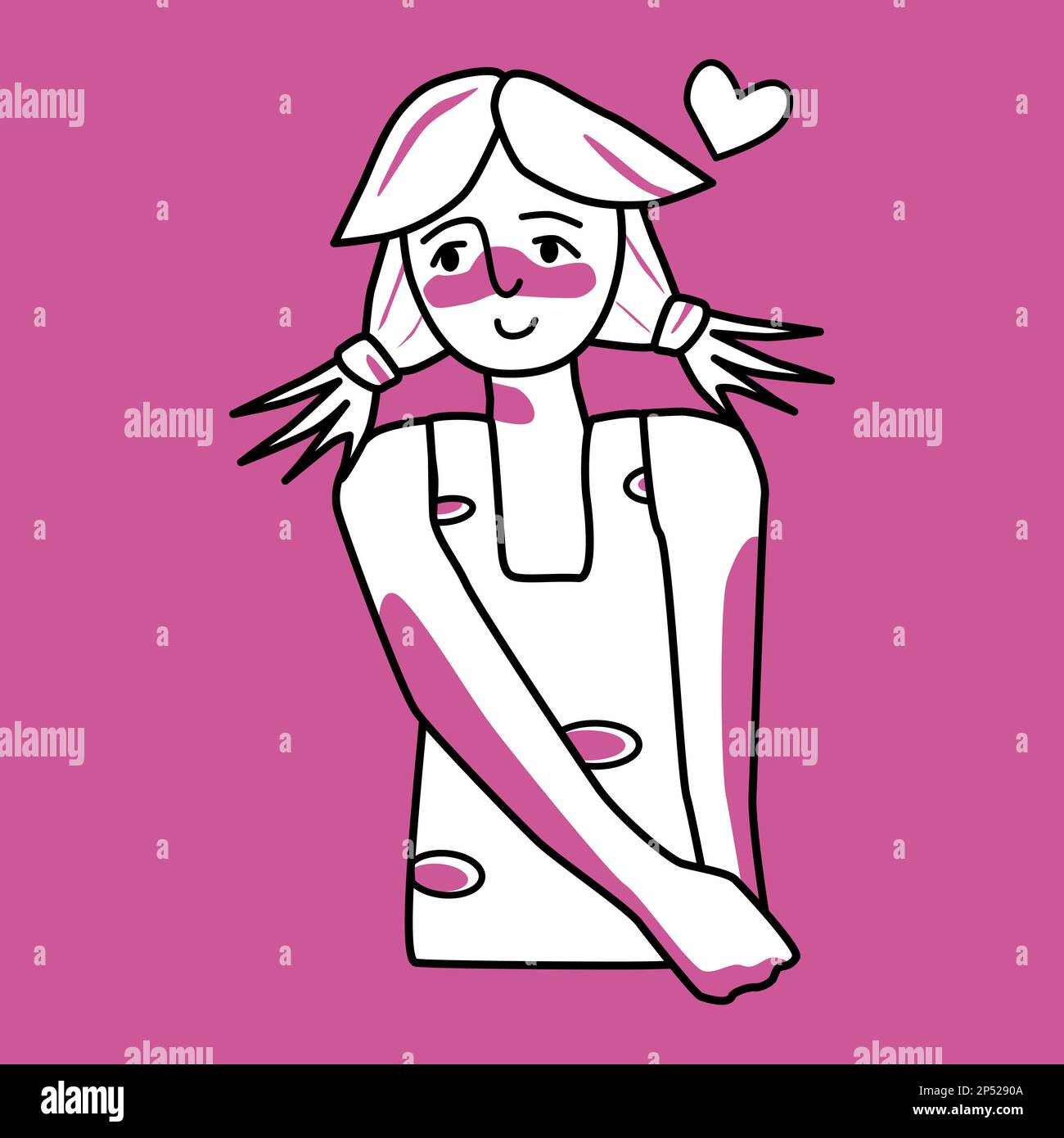 Young shy girl with emotion of love, pink and white. Beloved teenager ...