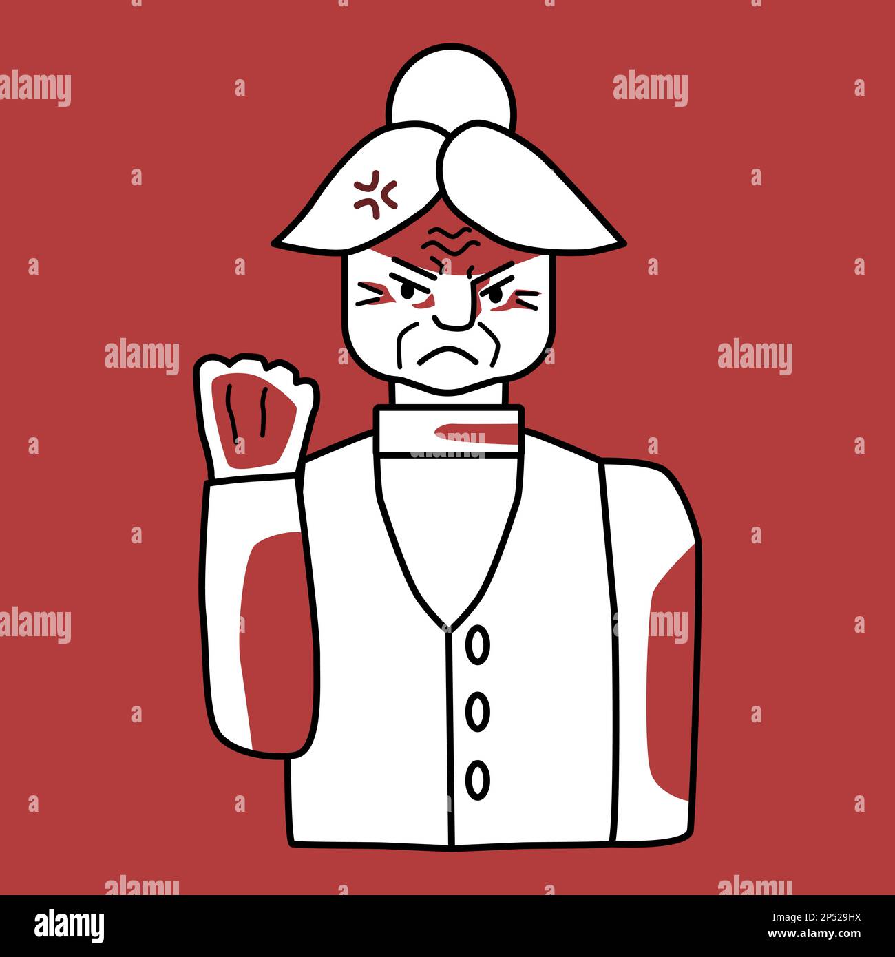 Angry old woman with emotion of rage, red and white. Irritated mood ...