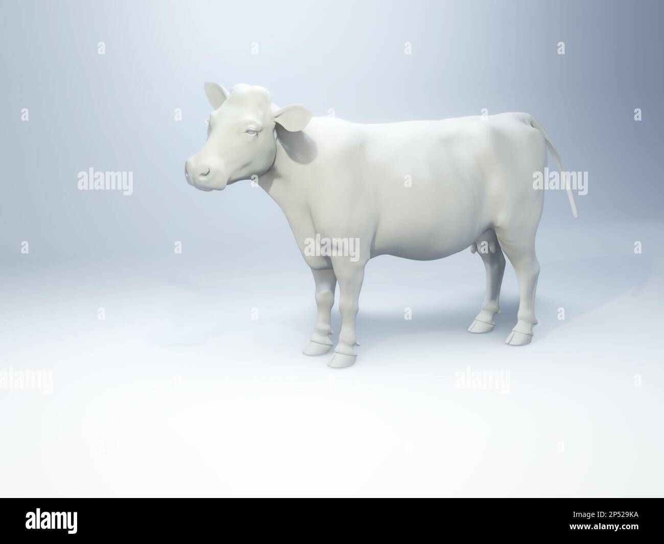 Side view of a white cow sculpture over a brightly lit background ...