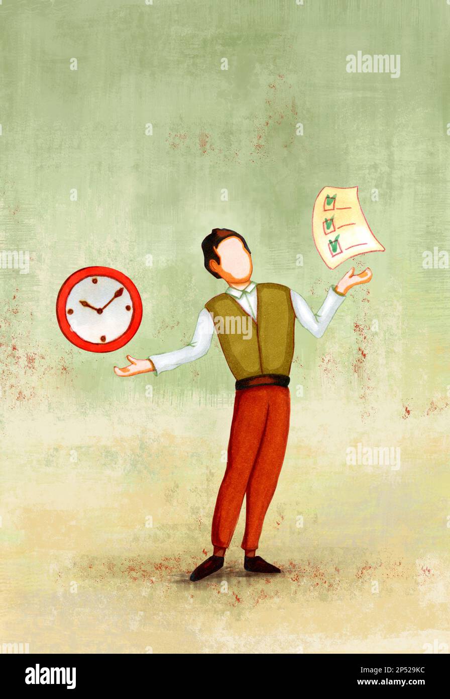Man showing a clock and a to-do list. Conceptual image for completing ...