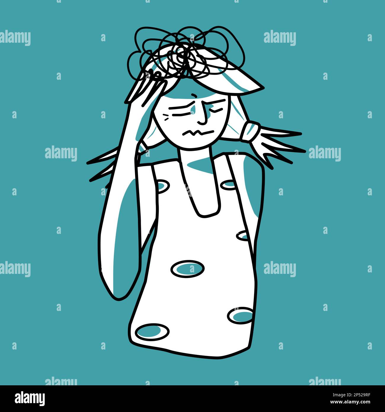 Stressed girl, emotion of anxiety, mint and white. Stressful mood of a ...