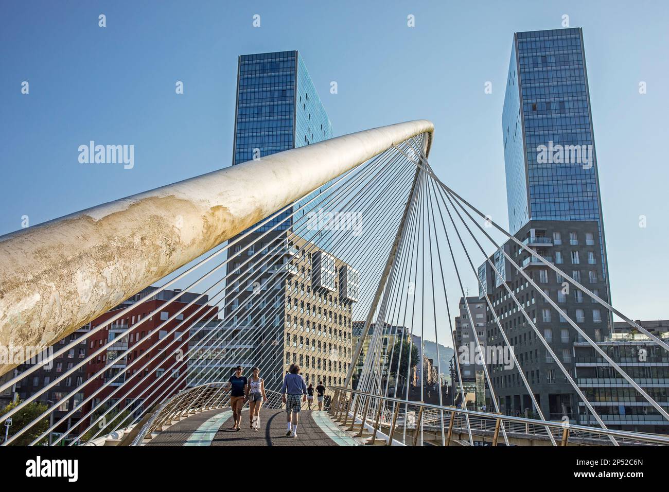 Zubizuri bridge by Santiago Calatrava, and the Isozaki Atea twin towers ...