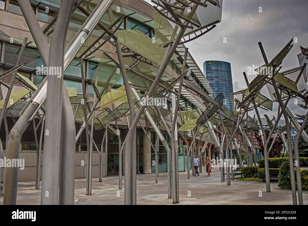 Euskalduna palace, in background Iberdrola tower, Bilbao, Biscay ...