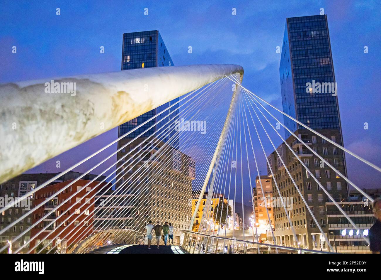 Zubizuri bridge by Santiago Calatrava, and the Isozaki Atea twin towers ...