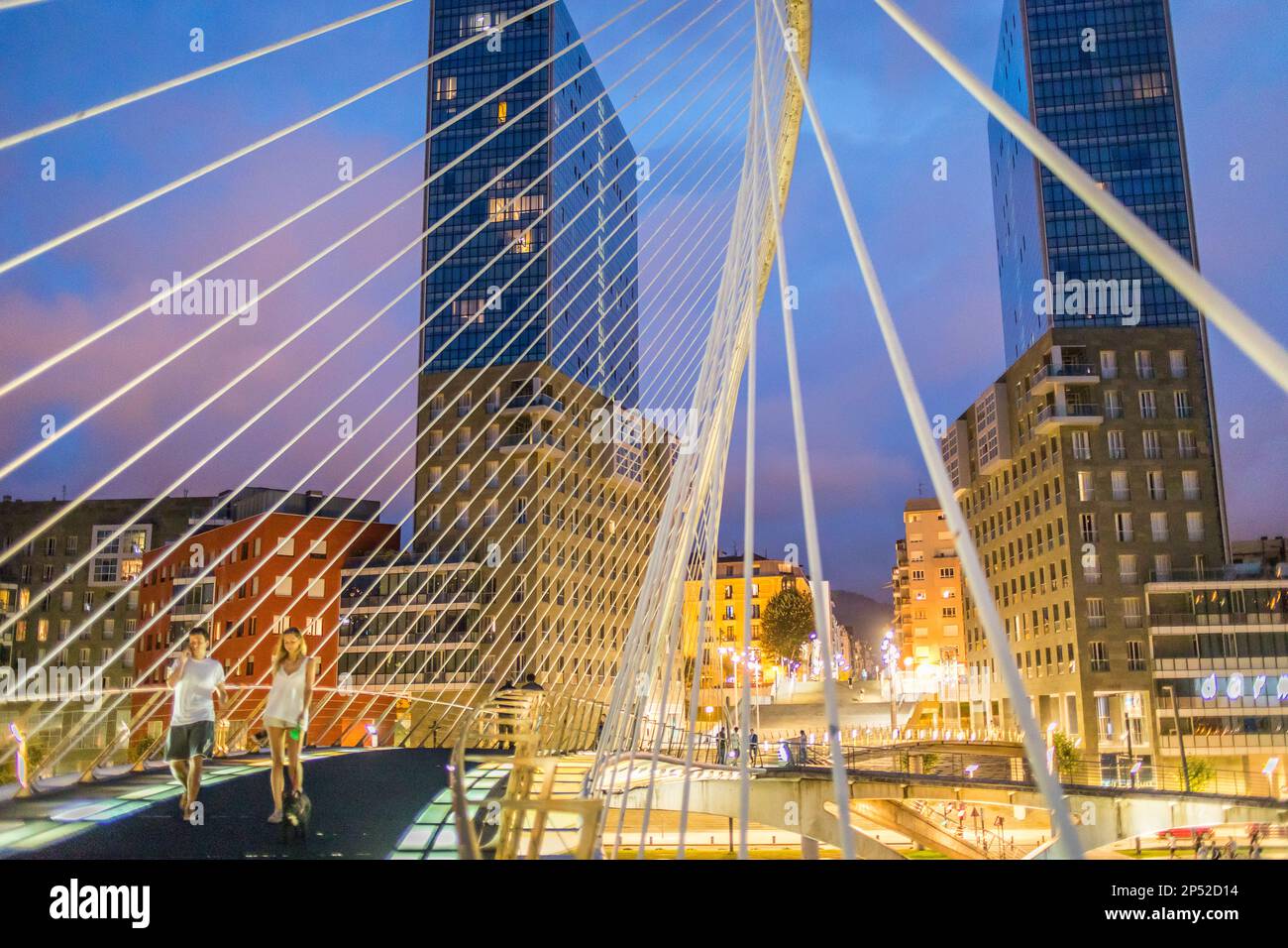 Zubizuri bridge by Santiago Calatrava, and the Isozaki Atea twin towers ...