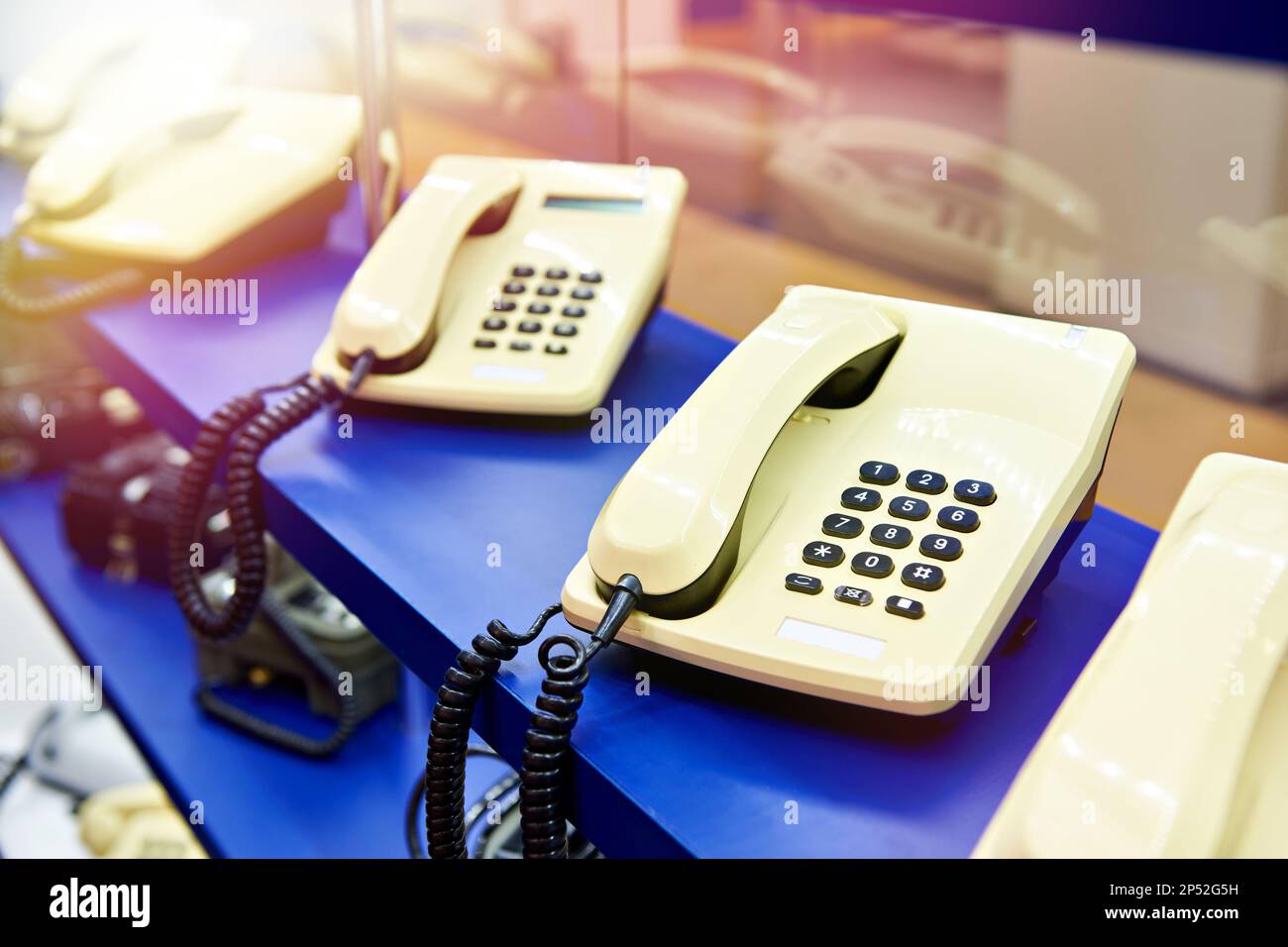 Retro phones at the exhibition Stock Photo - Alamy