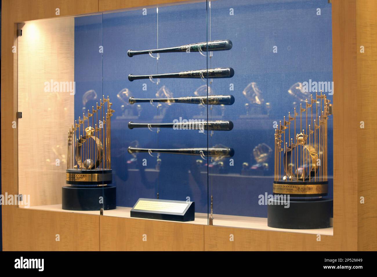 Los Angeles Dodgers world series trophies during an MLB baseball game ...