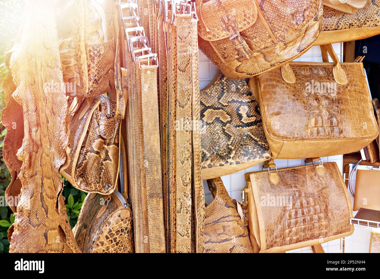 Products made of snake skin on the market Stock Photo - Alamy