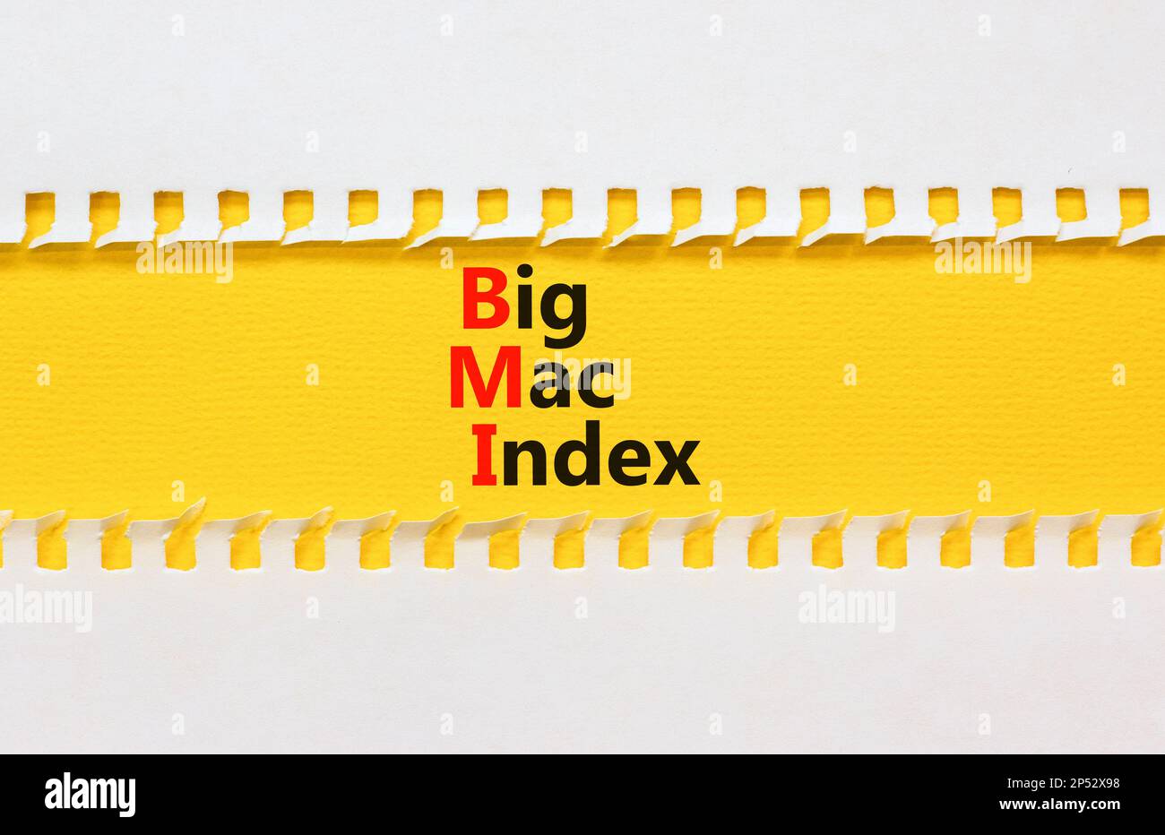 BMI big mac index symbol. Concept words BMI big mac index on yellow ...