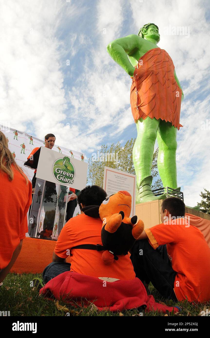 Blue Earth, Minn. Mayor Richard Scholtes is dwarfed by a 55-foot ...