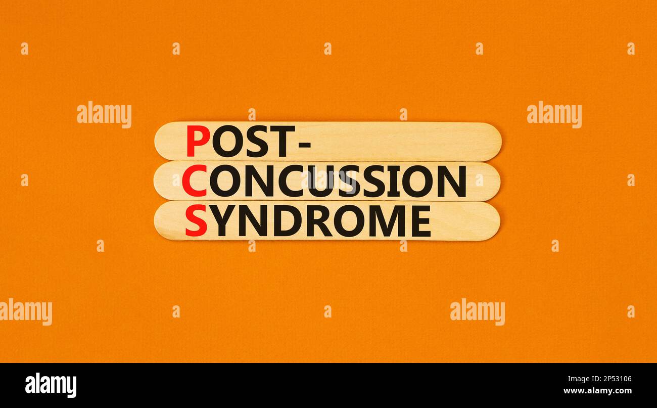 PCS post-concussion syndrome symbol. Concept words PCS post-concussion syndrome on wooden stick ...