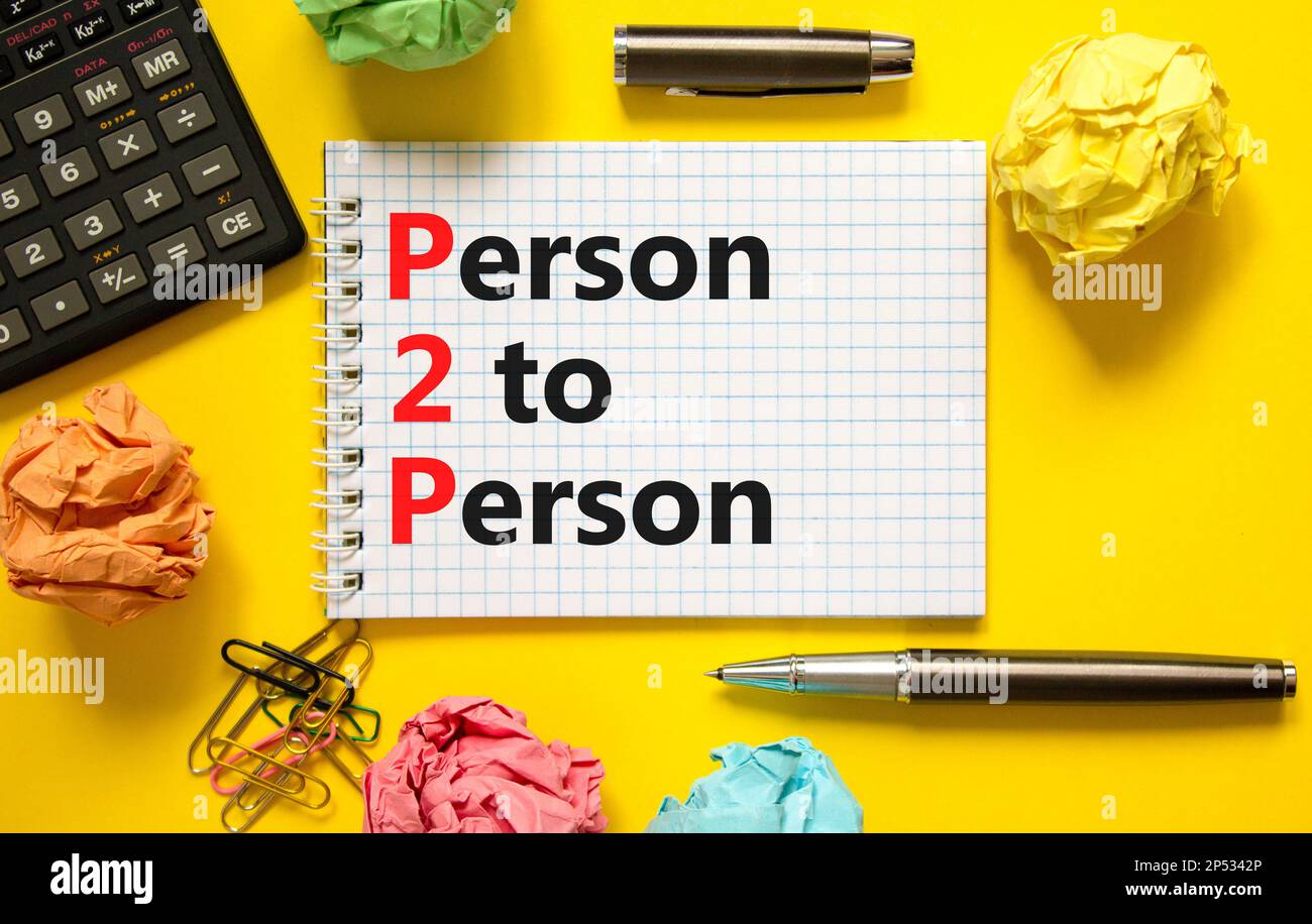 P2P person to person symbol. Concept words P2P person to person on white note on a beautiful ...
