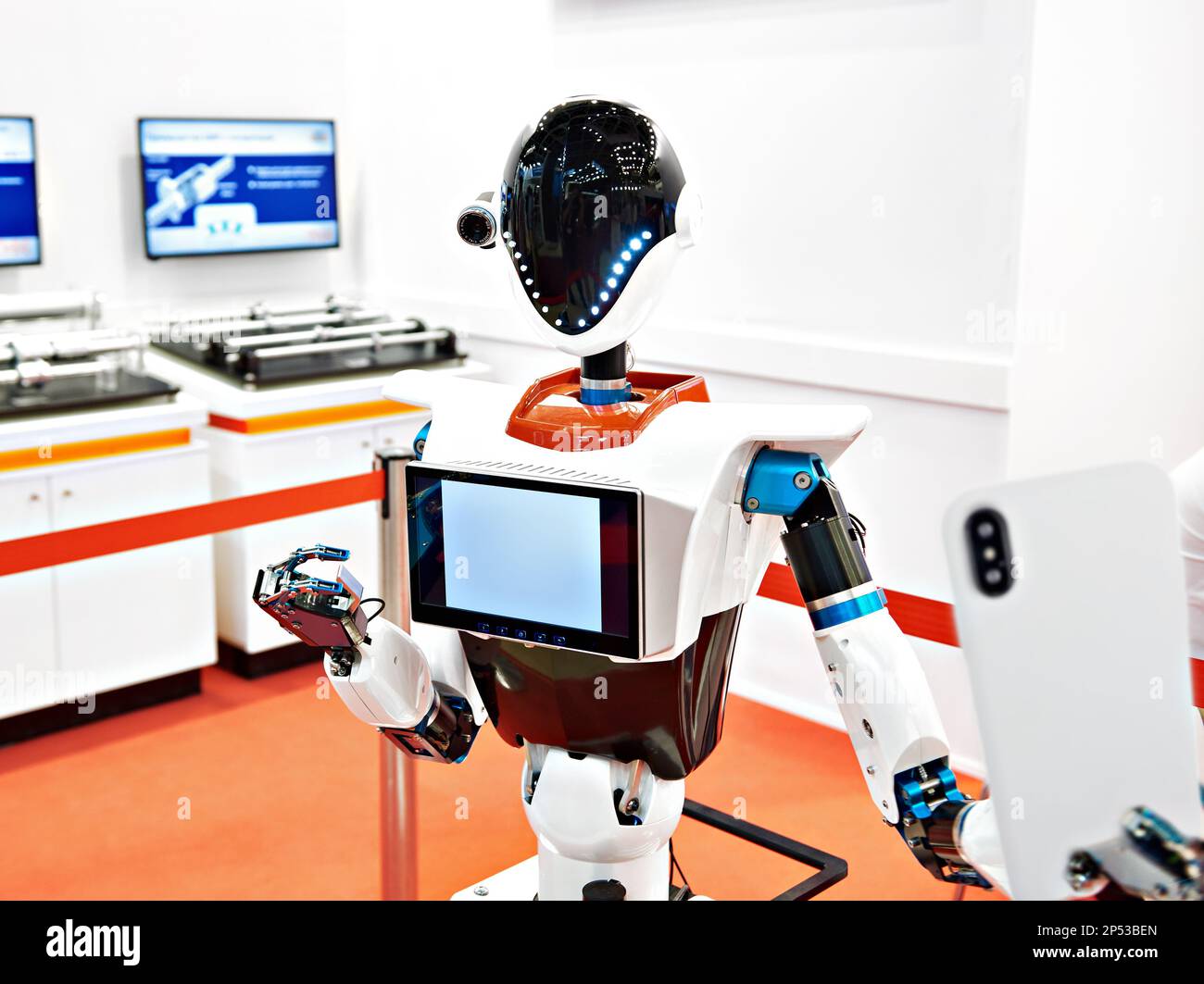 Android robot makes selfie by smartphone at the exhibition Stock Photo - Alamy