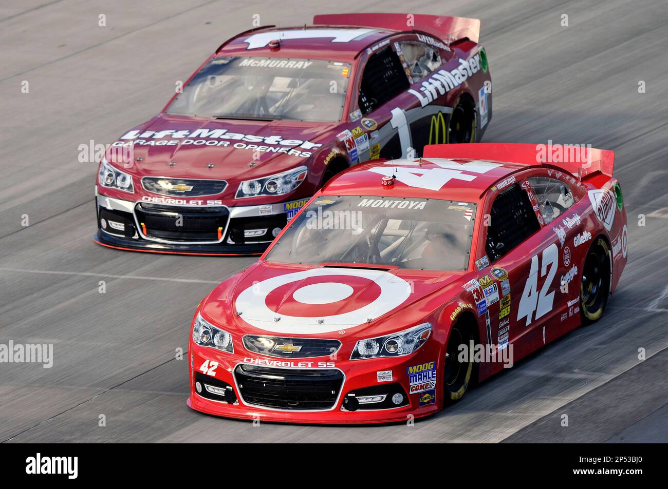Juan Pablo Montoya (42) and Jamie McMurray (1) during the NASCAR Sprint ...
