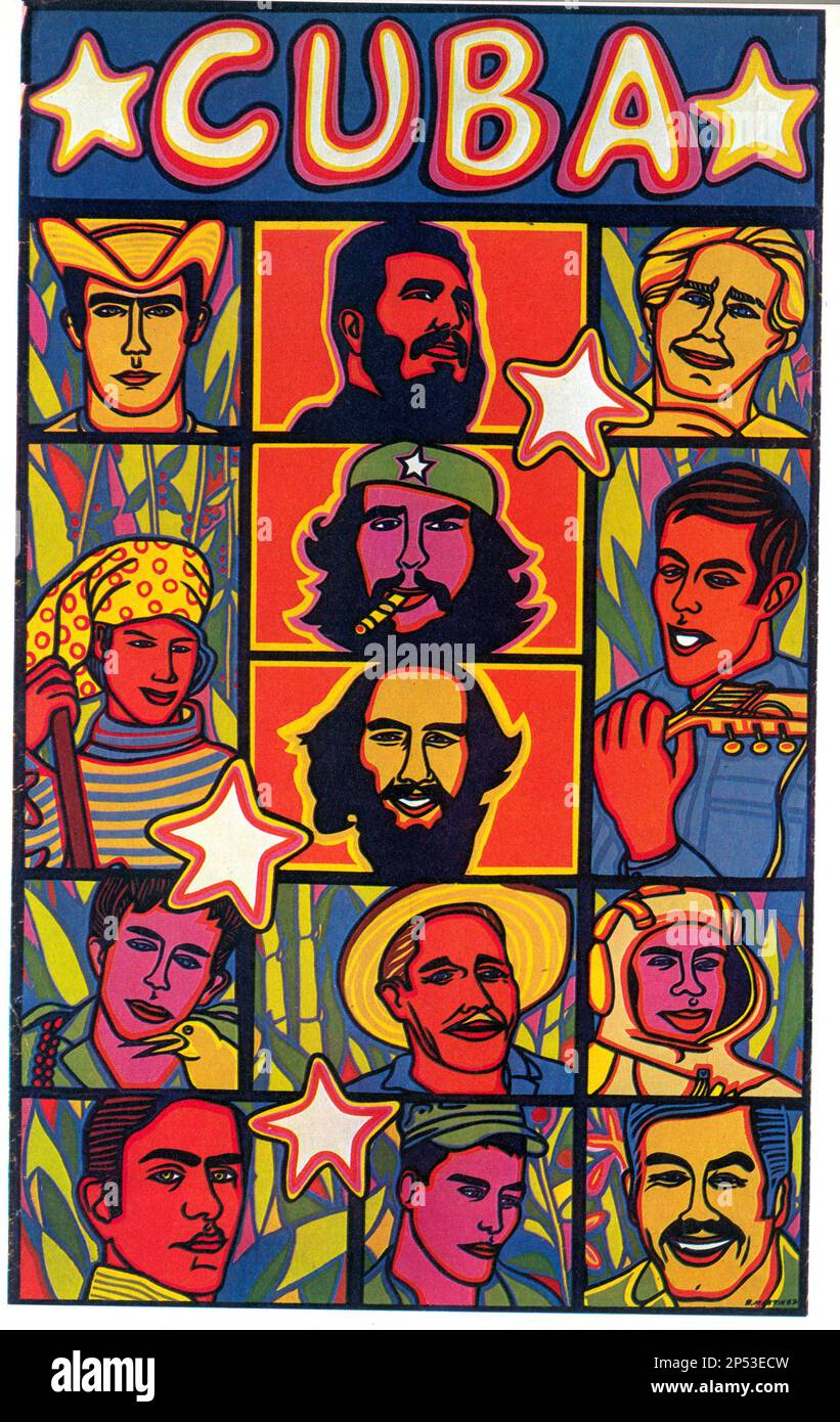 1970 ca, CUBA : Political poster from CUBA with CHE GUEVARA face and ...
