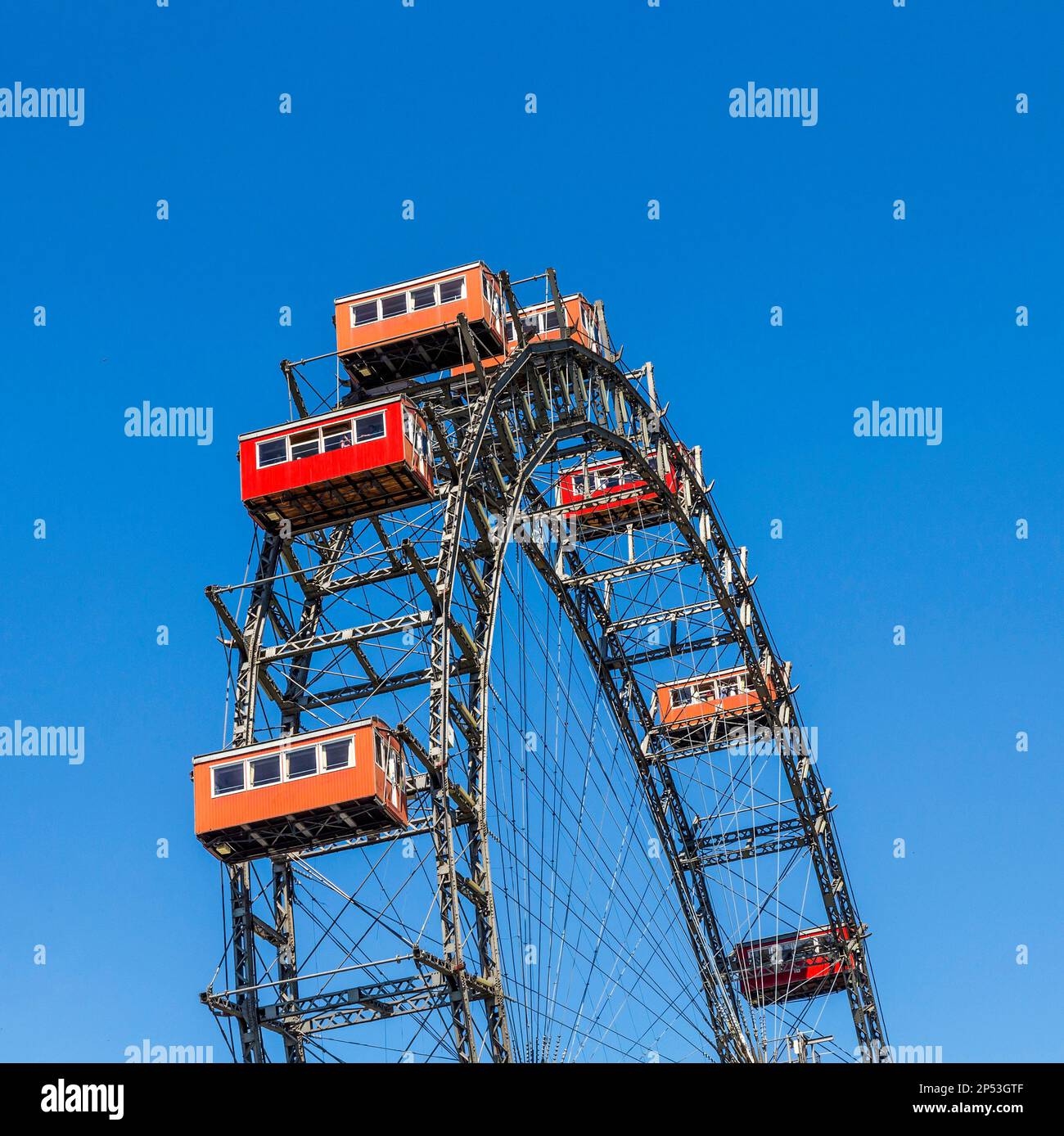A view of the Wiener Riesenrad in Prater from outside the park. The big ...