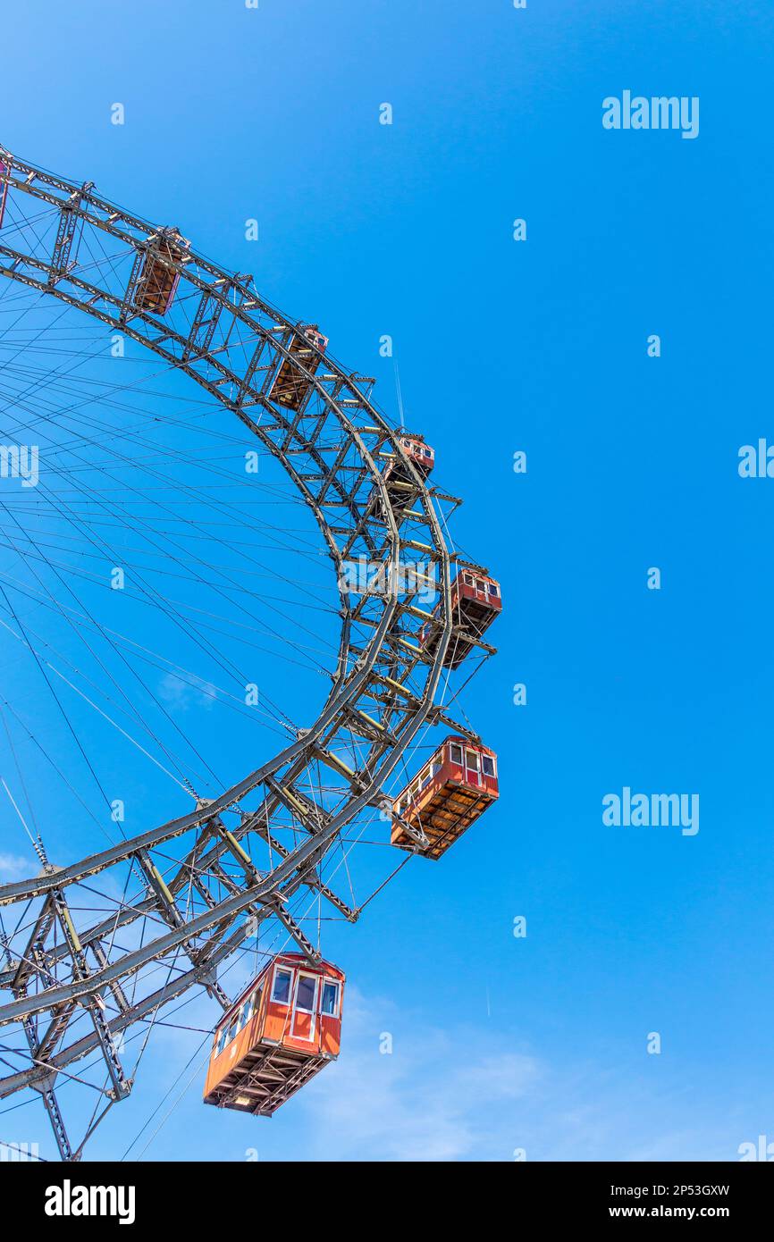 A view of the Wiener Riesenrad in Prater from outside the park. The big ...