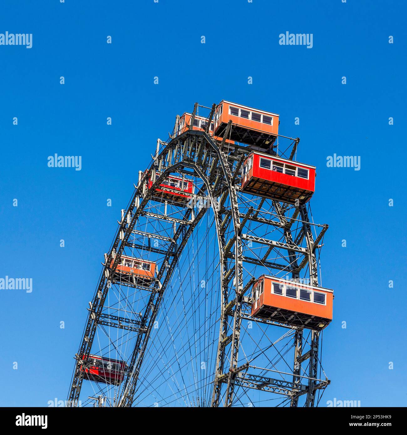 A view of the Wiener Riesenrad in Prater from outside the park. The big ...