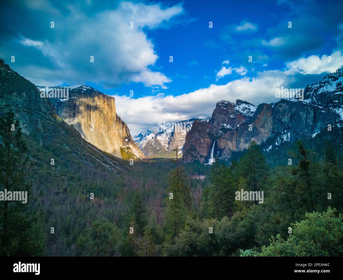 scenic view to yosemite valley with famous rocks el capitan and ...