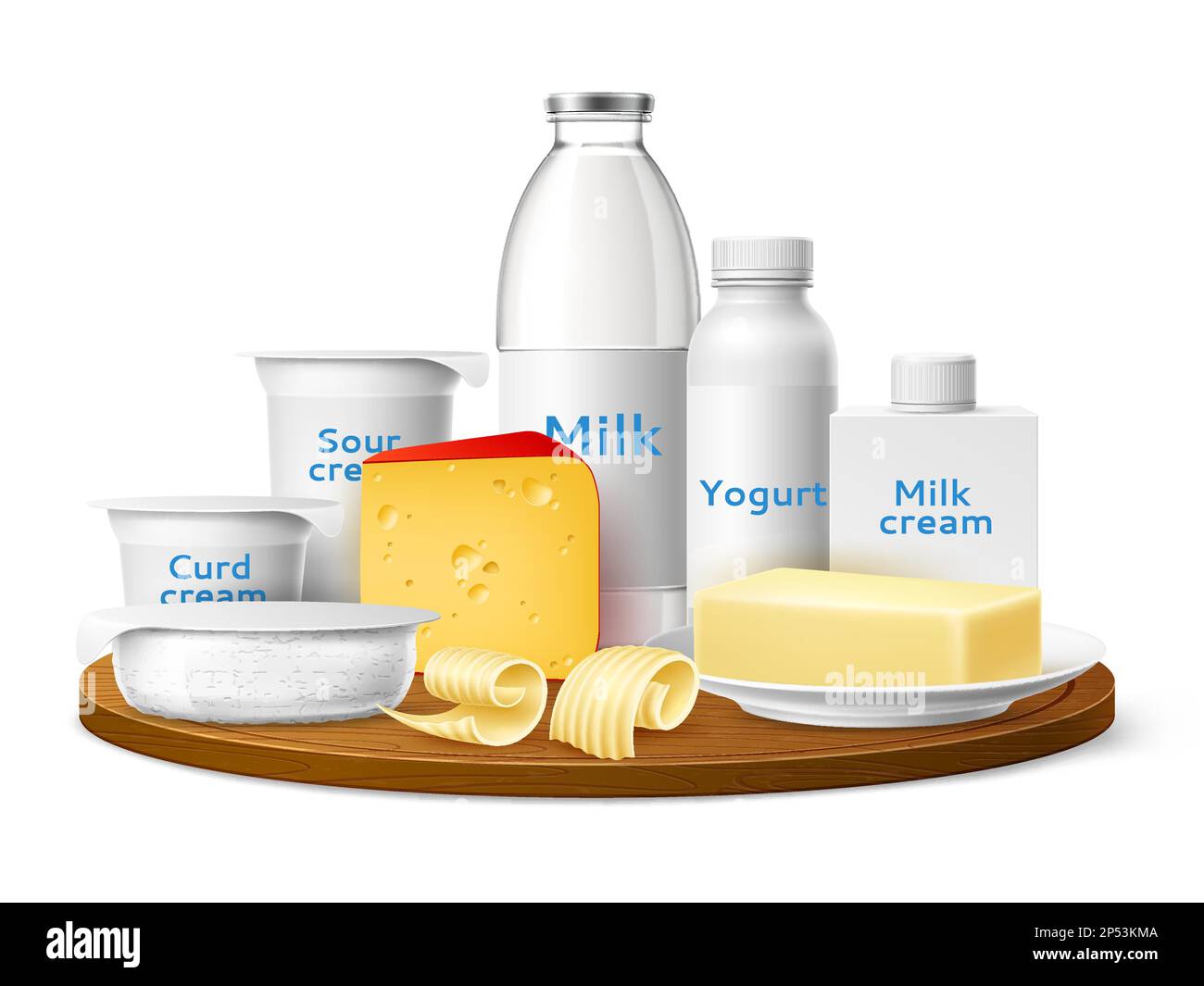 Realistic dairy healthy products background. Milk food and drinks ...