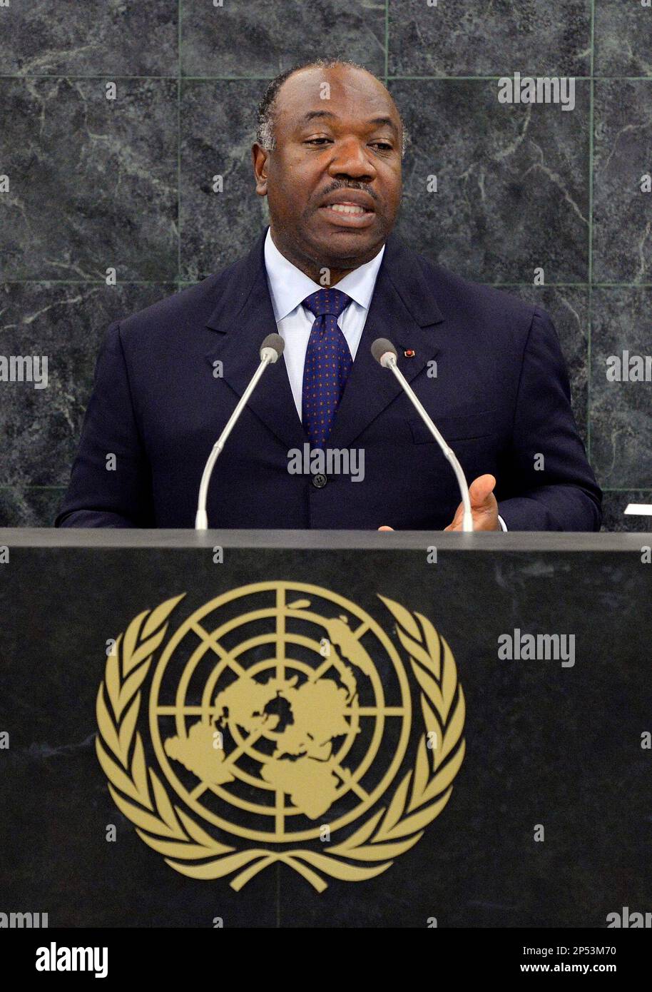 Ali Bongo Ondimba, President of the Gabonese Republic, addresses the ...