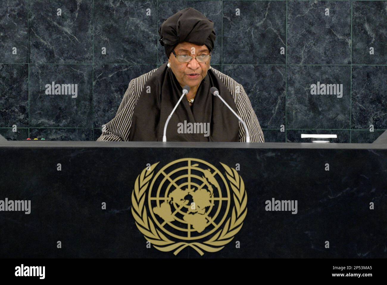 Ellen Johnson Sirleaf, President of the Republic of Liberia, addresses ...
