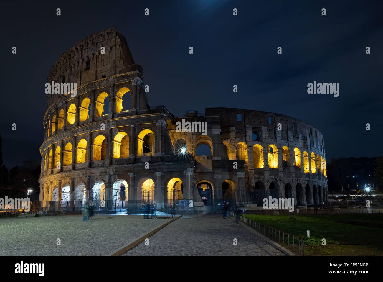 Illuminated Colosseum at night, long exposure Stock Photo - Alamy