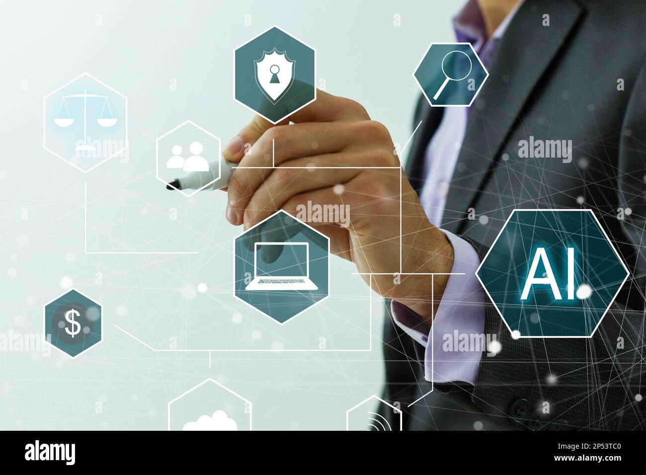 Hand touching digital chatbot for provide access to information and ...