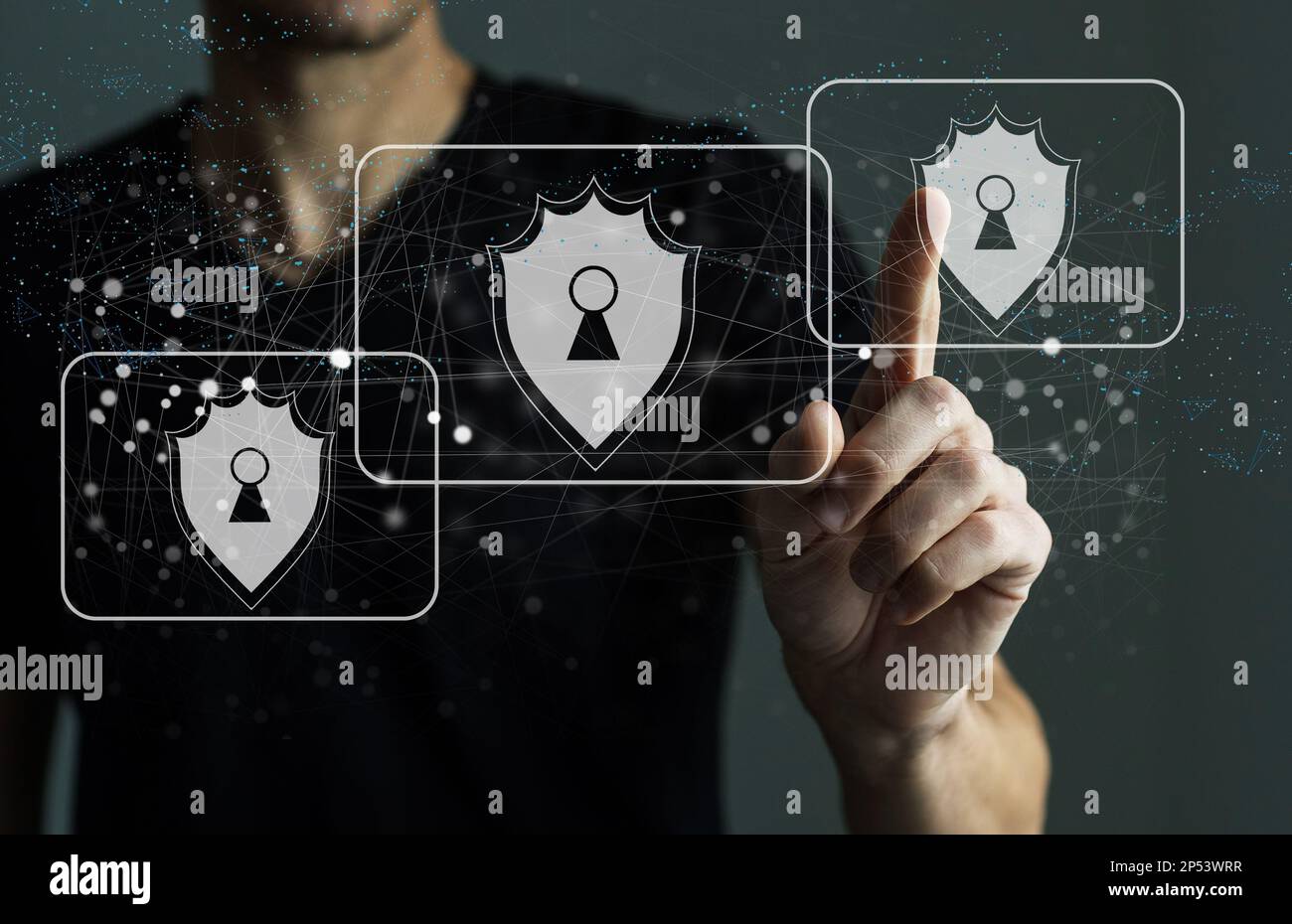 Cyber security and futuristic technology concept businessman using ...