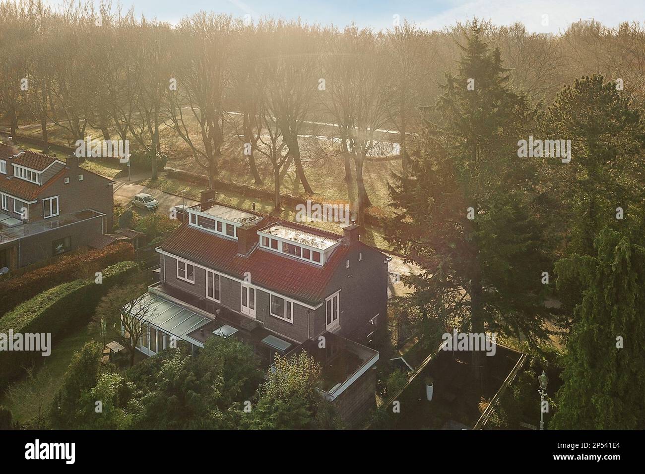 Amsterdam, Netherlands - 10 April, 2021: an aerial view of some houses ...