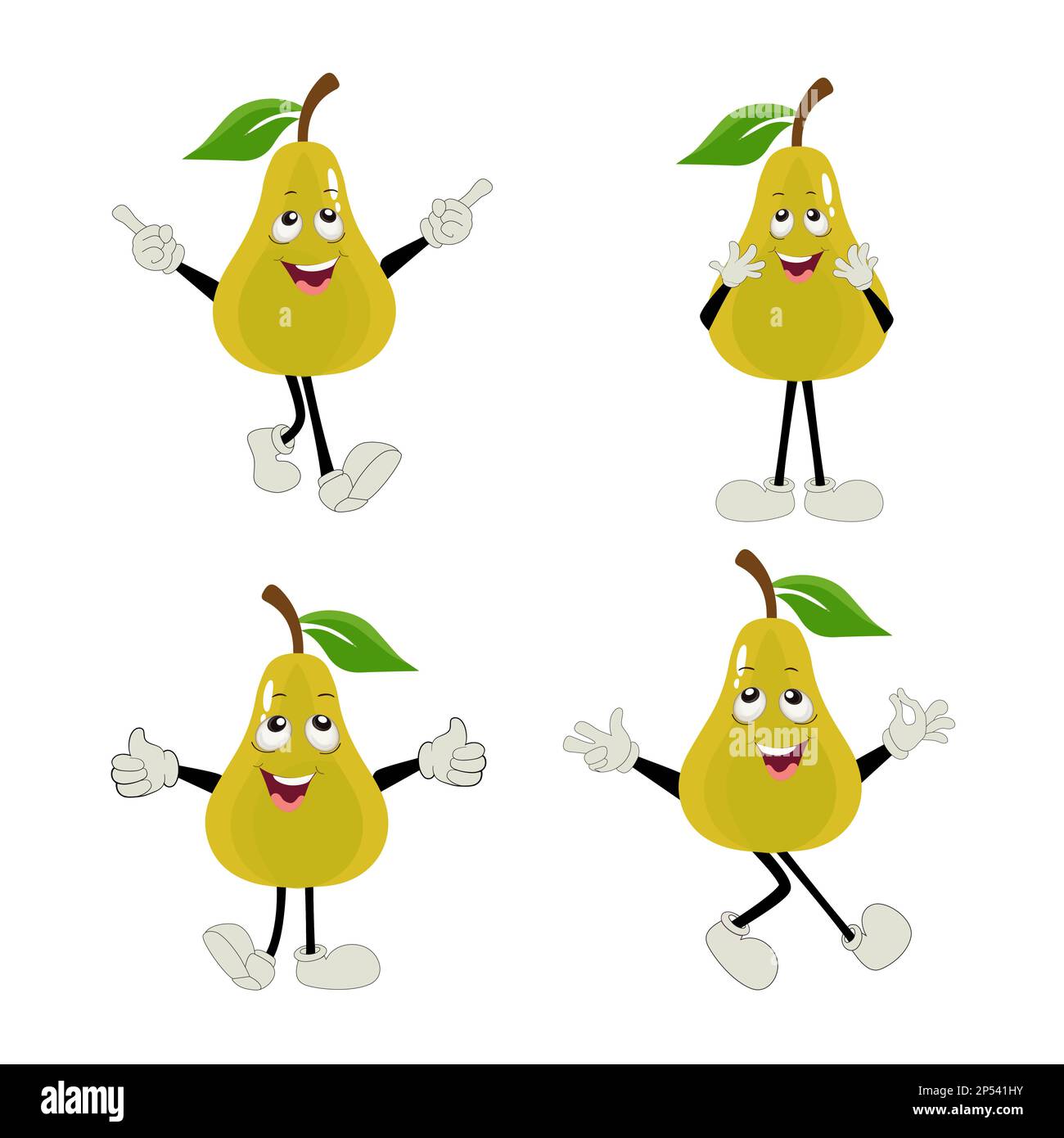 Pear fruit cartoon. Cute vector set of pear fruit character in ...
