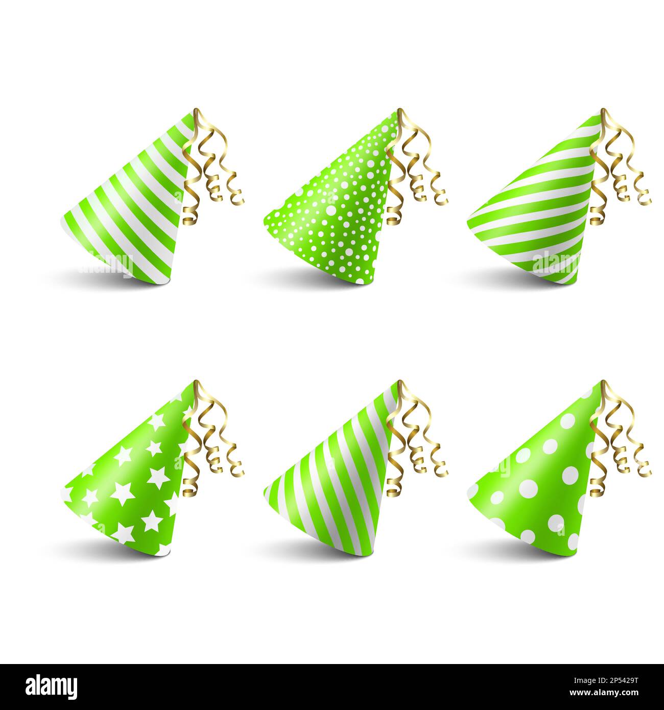 Vector 3d Realistic Green and White Birthday Party Hat Icon Set ...