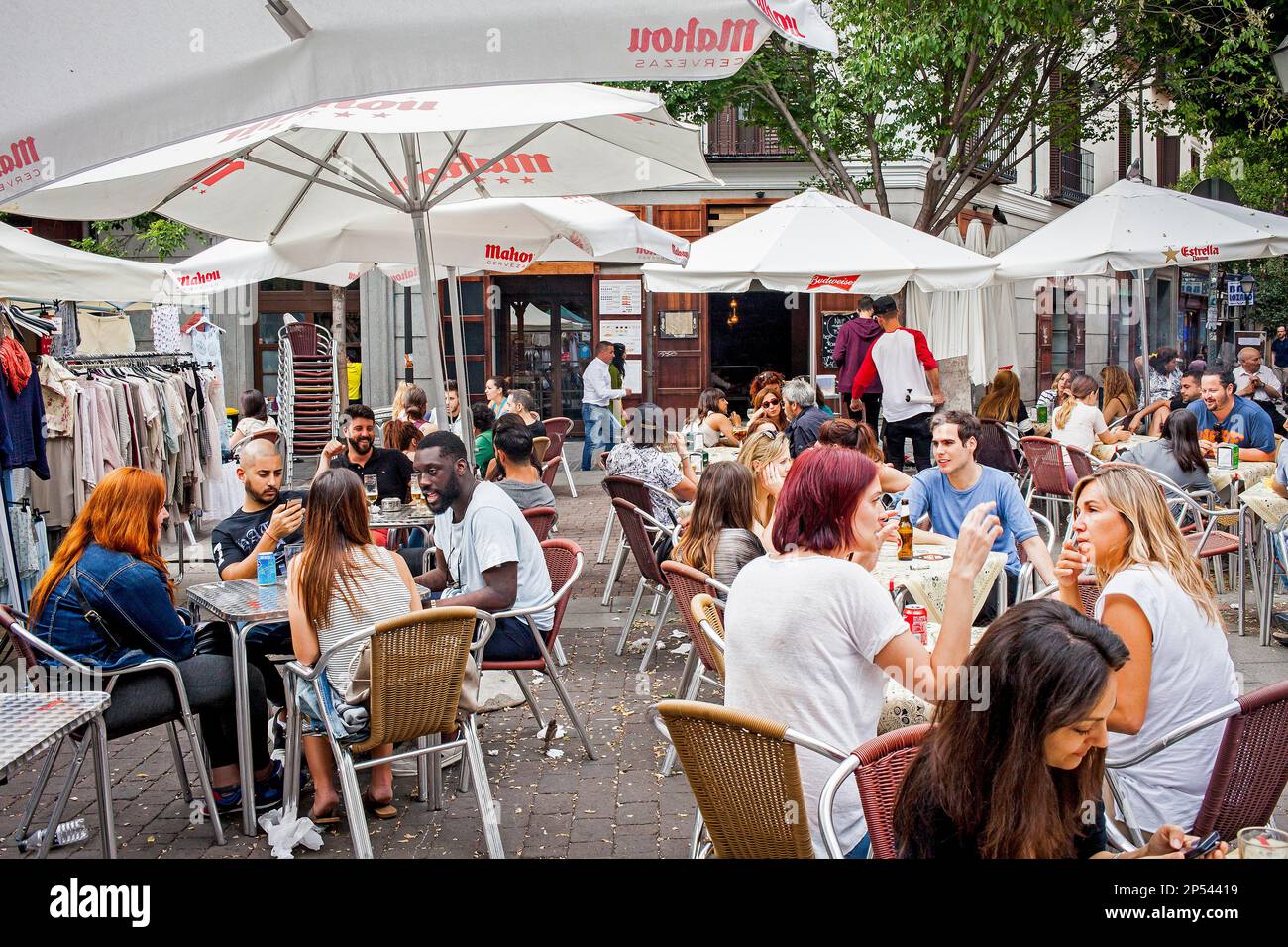 Outdoor cafe, at Plaza San Idelfonso, in Malasana quarter. Madrid ...
