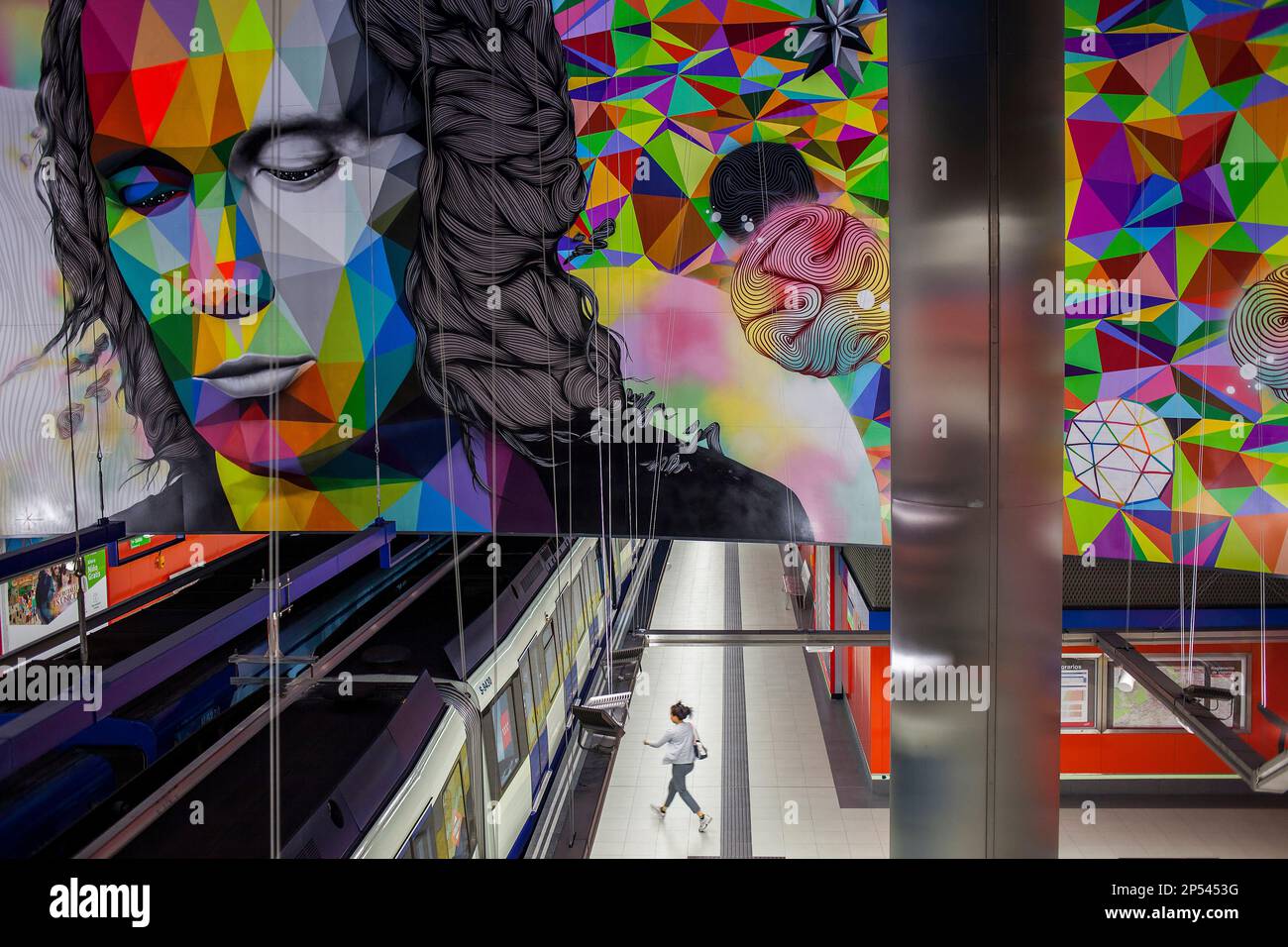 Subway, Paco de Lucia station, graffiti mural by Rosh333 and Okuda ...