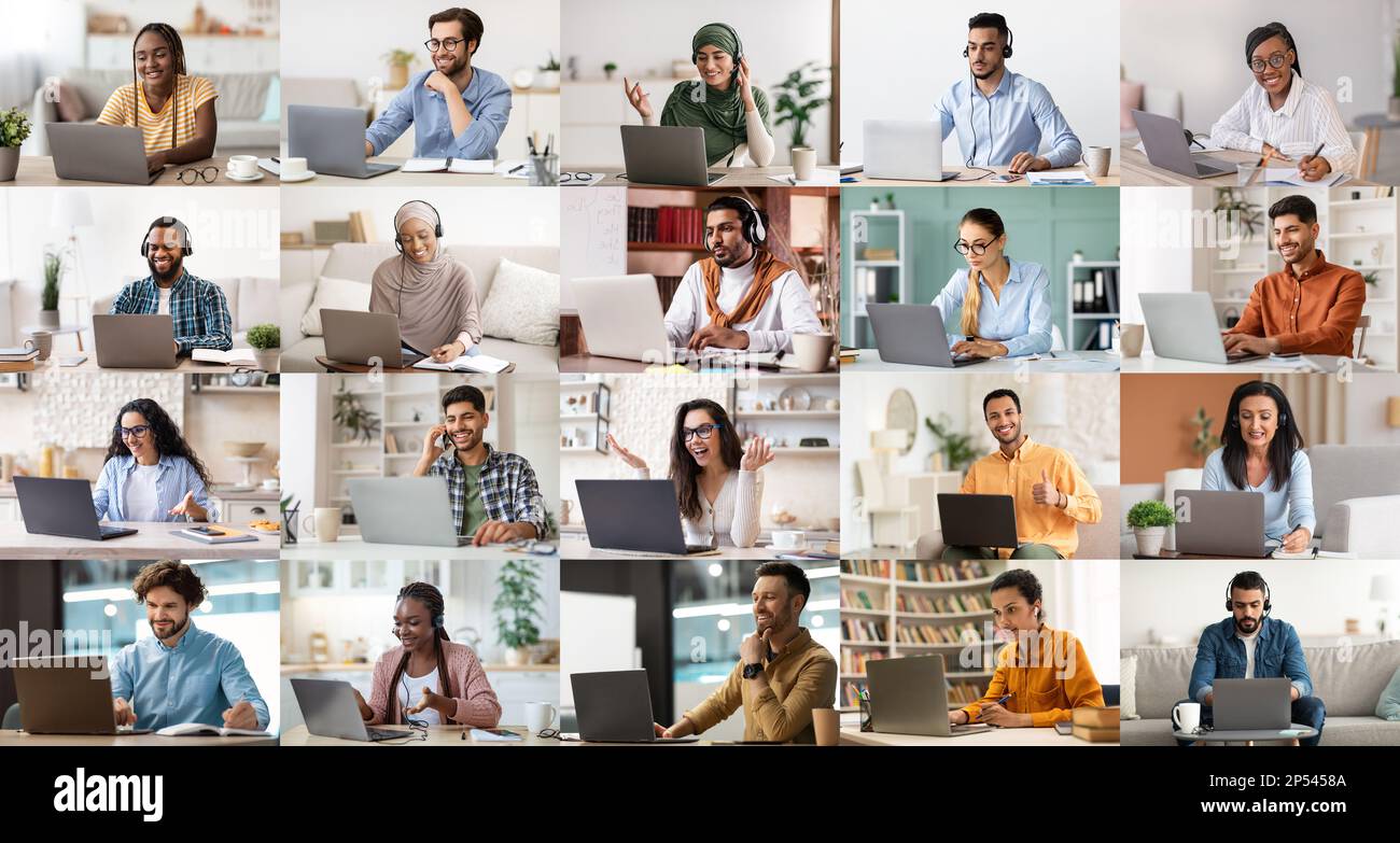 International group of people working online, collage Stock Photo - Alamy