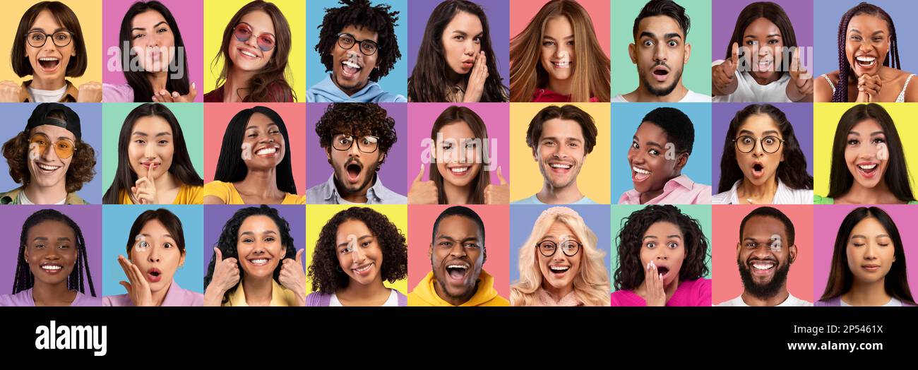Beautiful young multicultural people showing diverse emotions, set of ...
