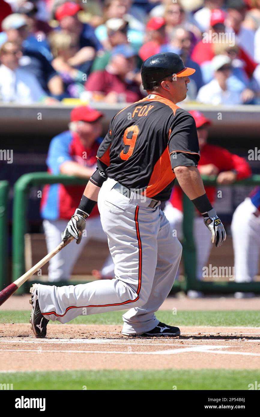 Baltimore Orioles Jake Fox #9 during a spring training game vs. the ...