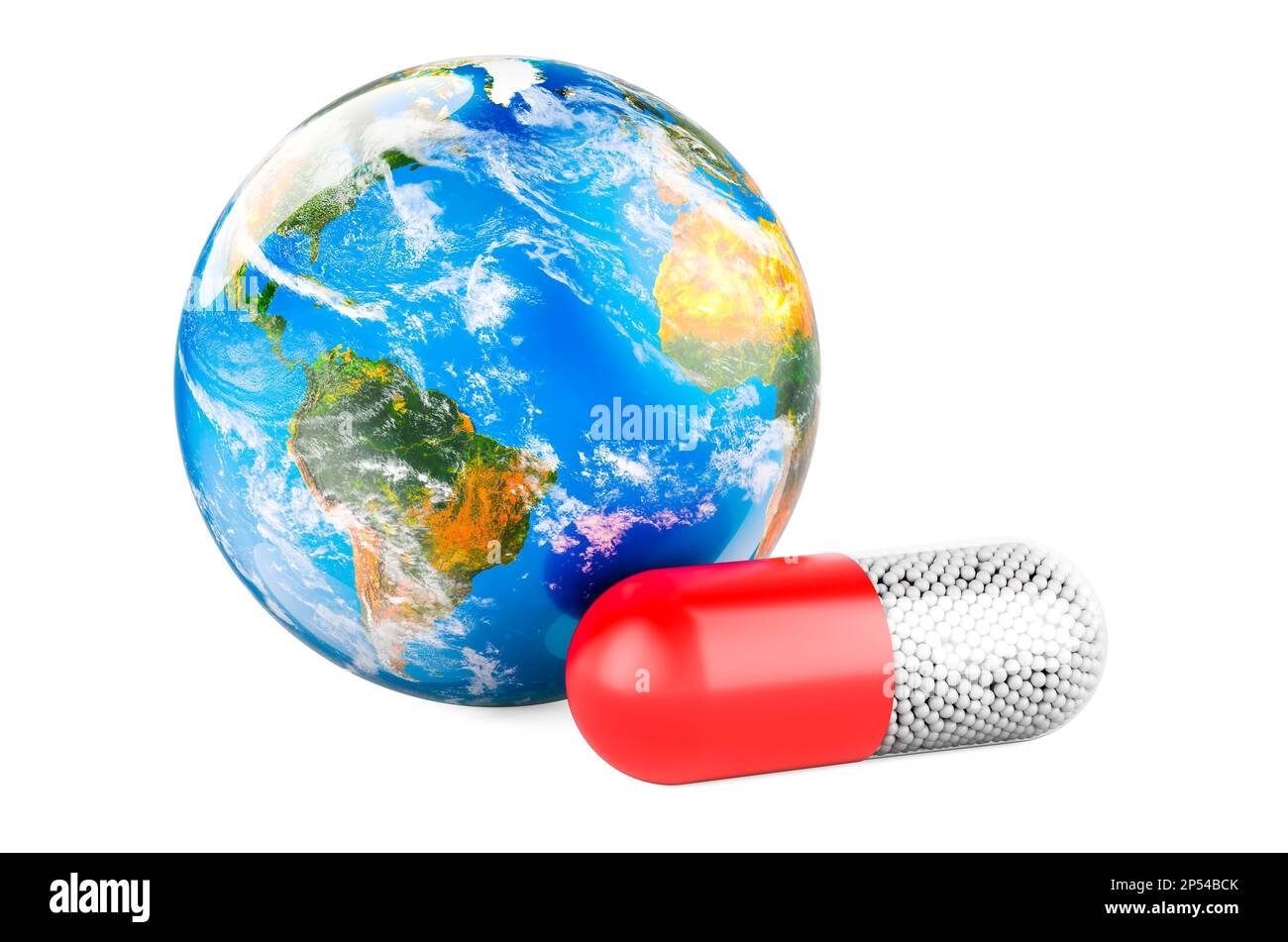 Medicament capsule with Earth Globe, 3D rendering isolated on white ...