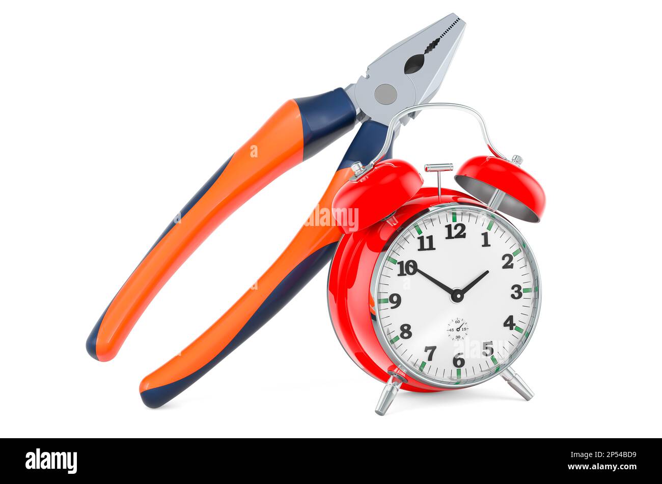 Pliers with alarm clock, 3D rendering isolated on white background ...