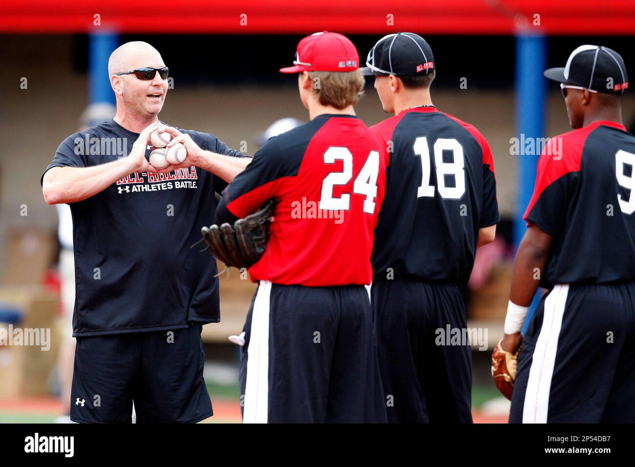 August 7, 2009: Billy Ripken instructs Stetson Allie (24), Nick ...