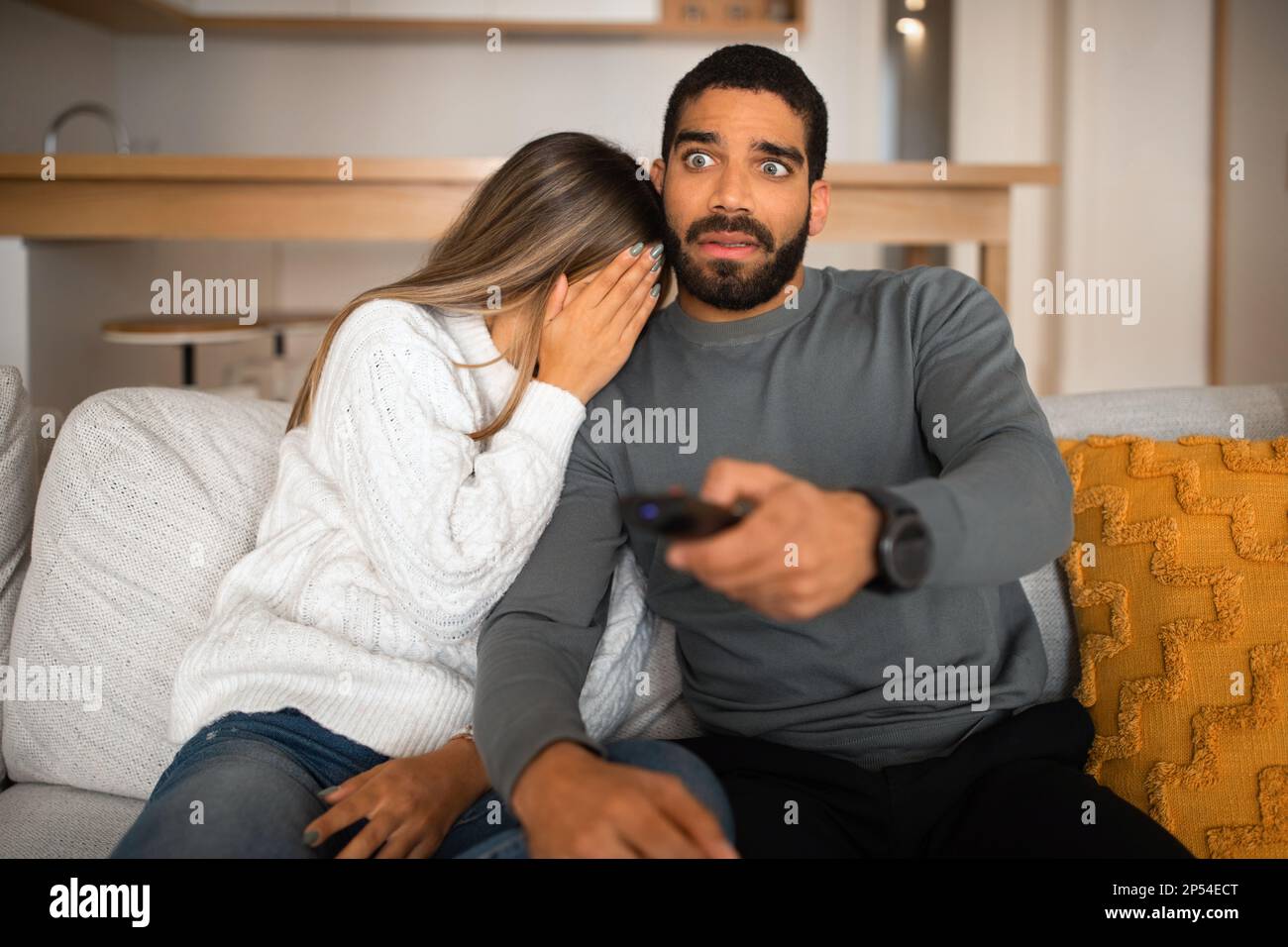 Shocked Frightened Millennial Arab Guy With Beard Remote Control And