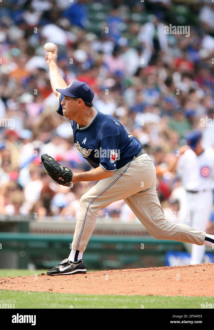 Pitcher Greg Maddux of the San Diego Padres during a game against the Chicago Cubs: June 18th ...